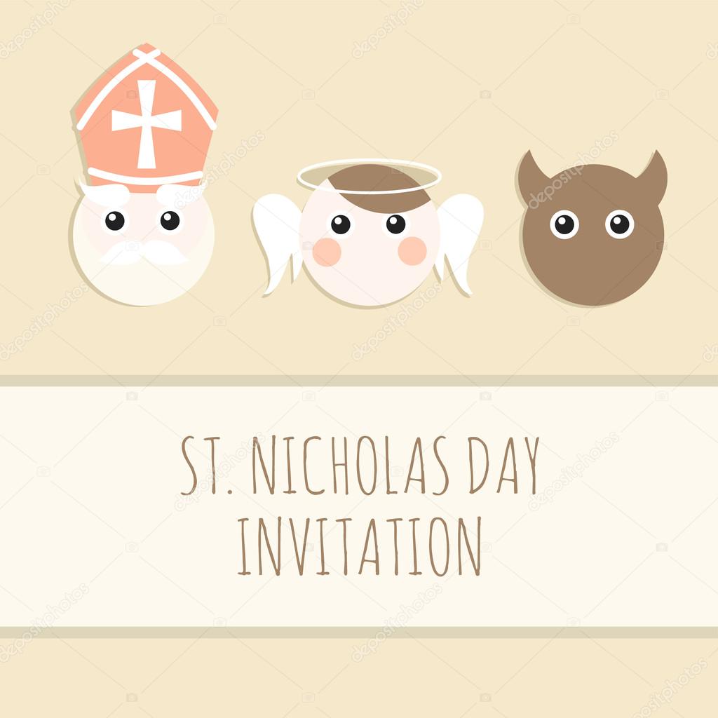 Cute St. Nicholas with devil and angel, christmas card Stock Vector ...