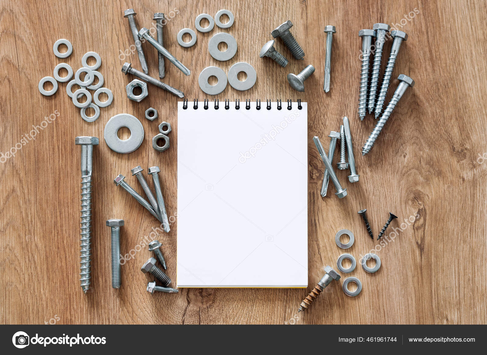 Construction Tools Screws Nuts Bolts Arranged Blank Spiral Bound Note ...