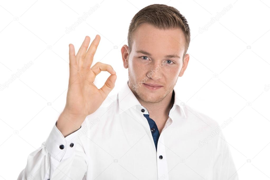 Isolated businessman making excellent, quality or ok gesture wit Stock ...