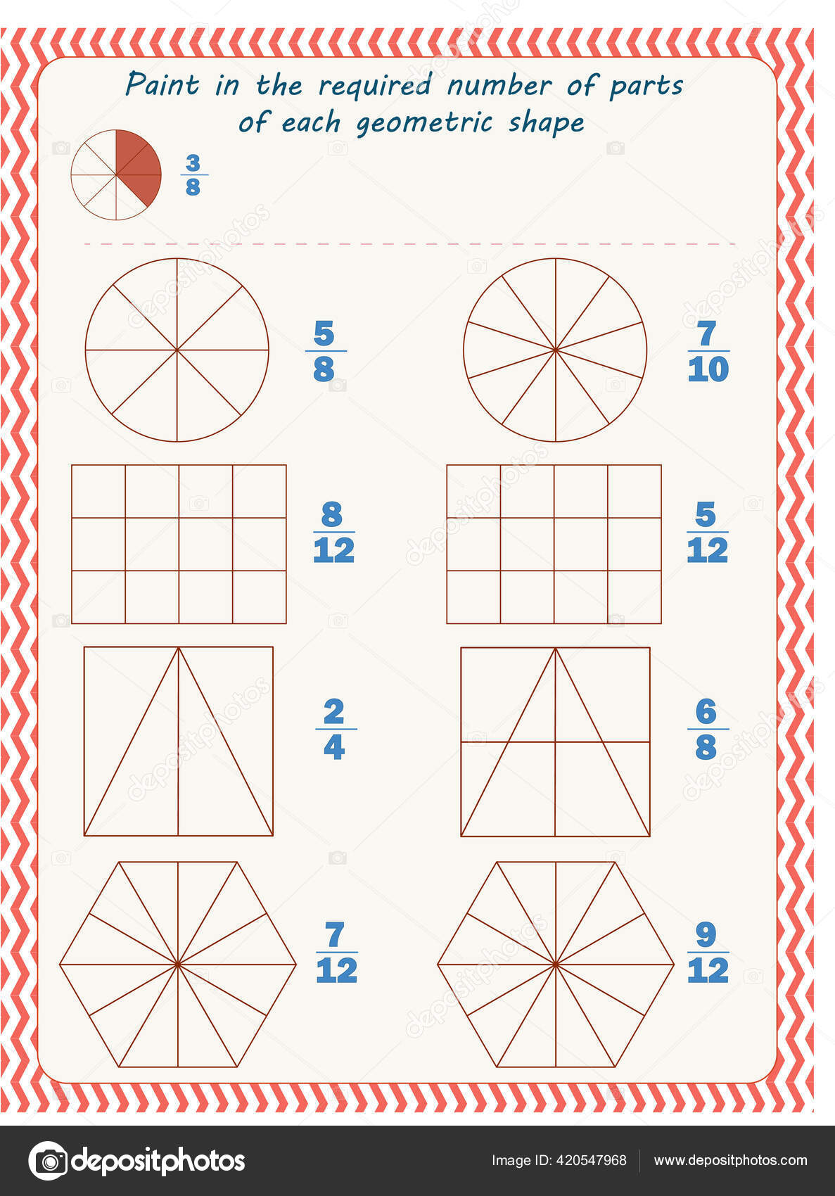 Worksheet for children. Fractions. Paint in the required number of ...