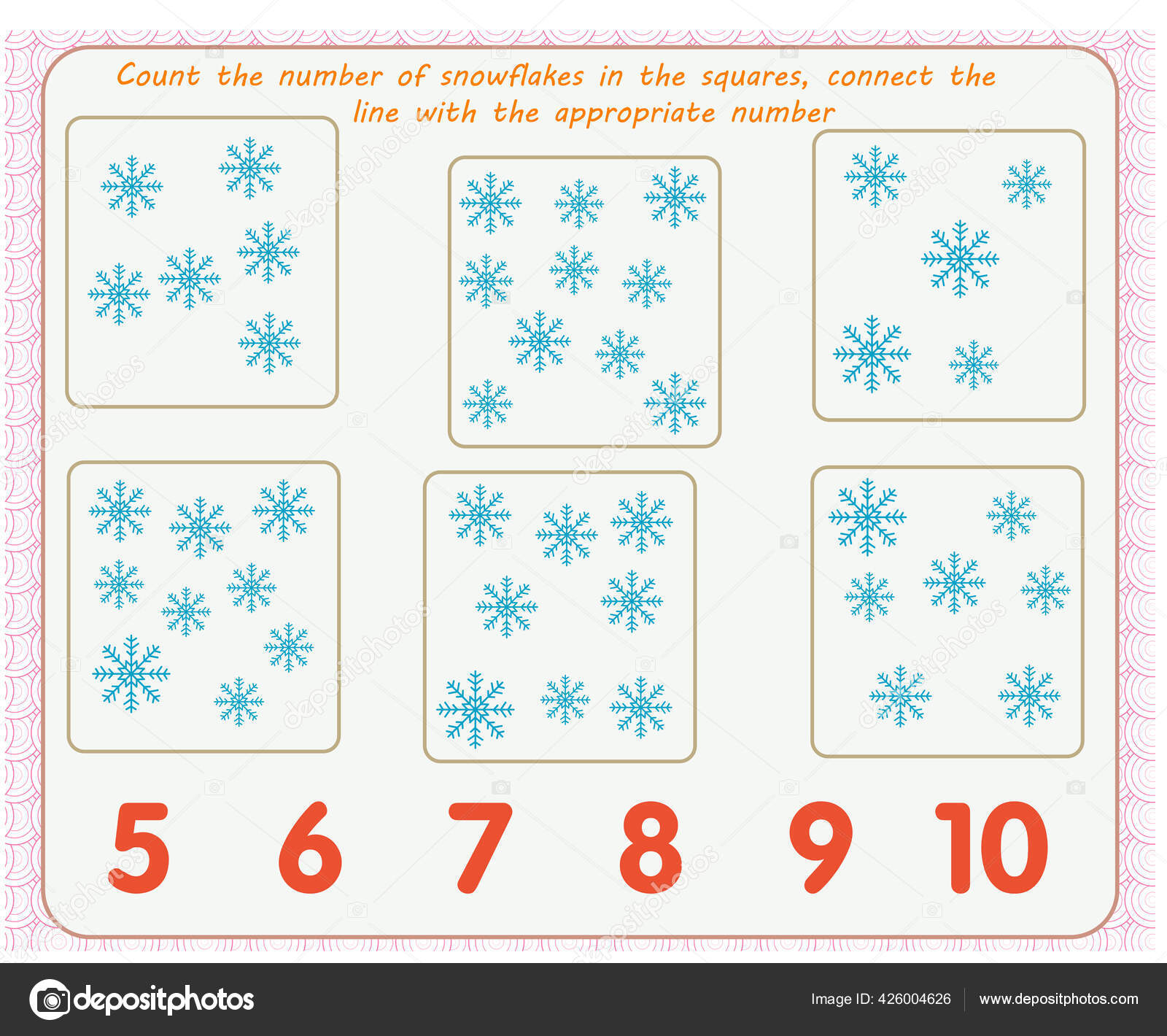 Mathematics worksheet for kids. Count the number of snowflakes in the ...