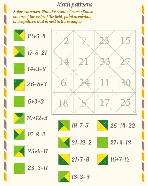 Mathematical patterns. Worksheet. Solve examples. Find the result of ...