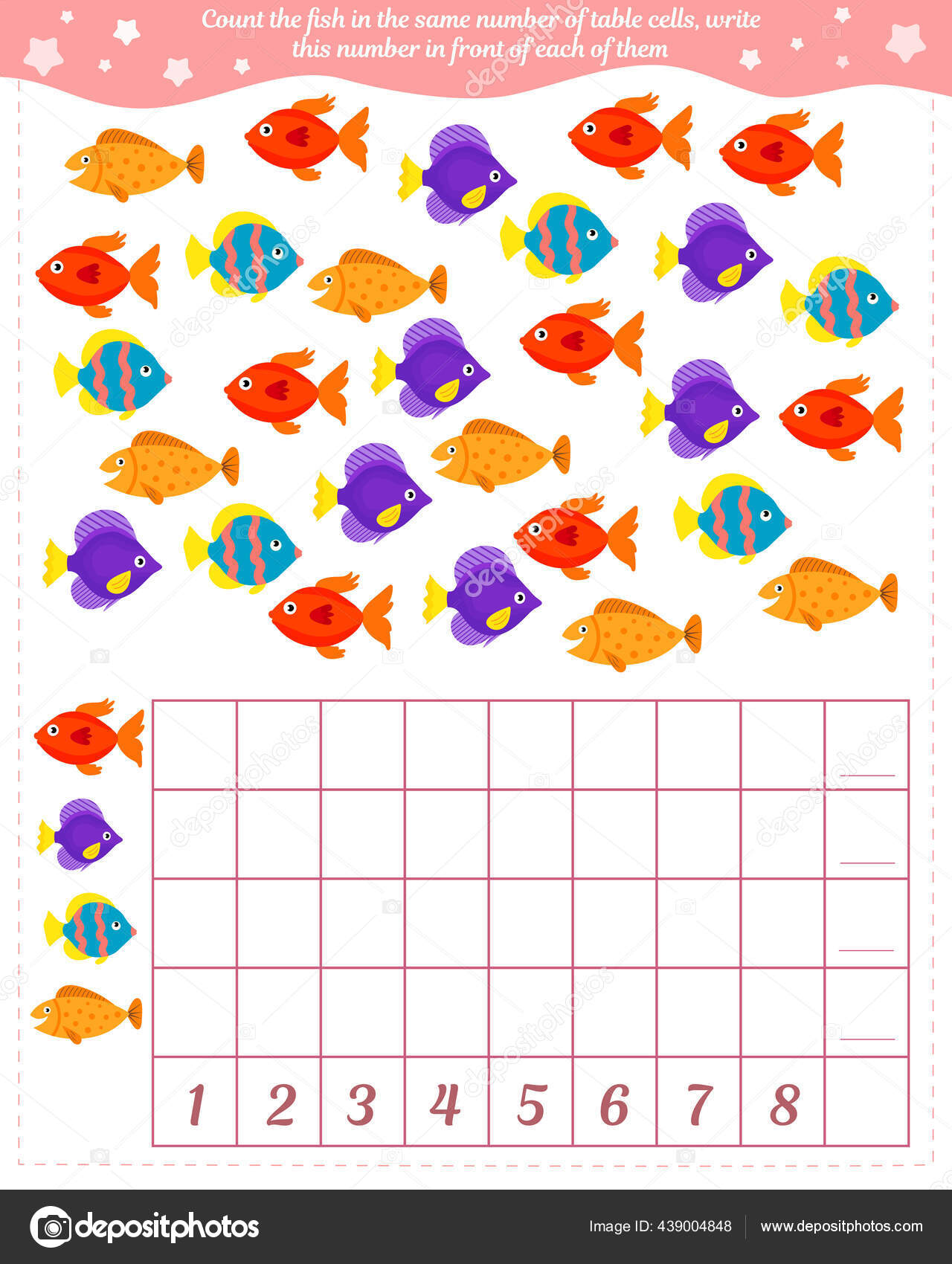Game Children Count Fish Fill Same Number Cells Table Write Stock ...