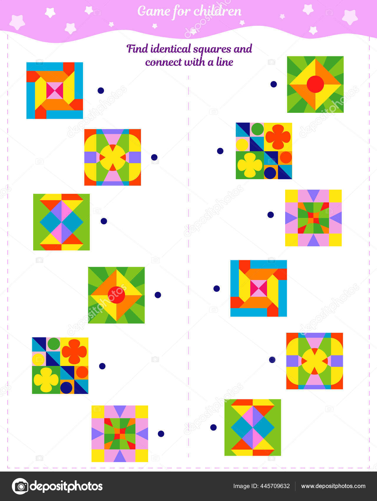 Logic game for children. Find the same squares and connect them with a ...
