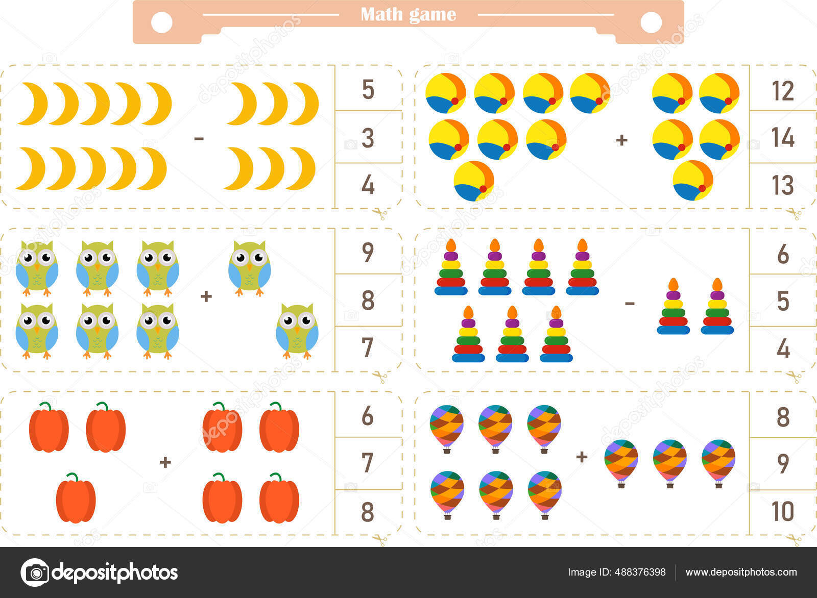 Math Game Children Addition Subtraction Score Find Correct Answer Stock ...