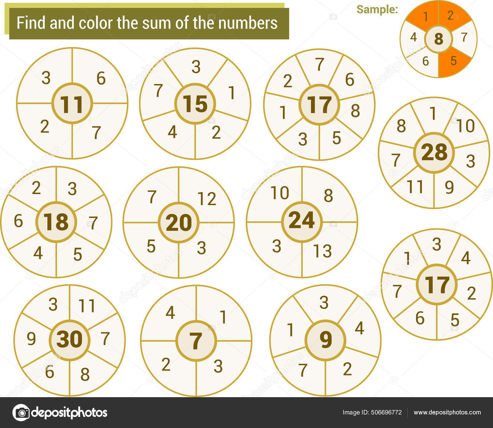 Mathematical Game Find Color Numbers Add Small Circle Stock Vector ...