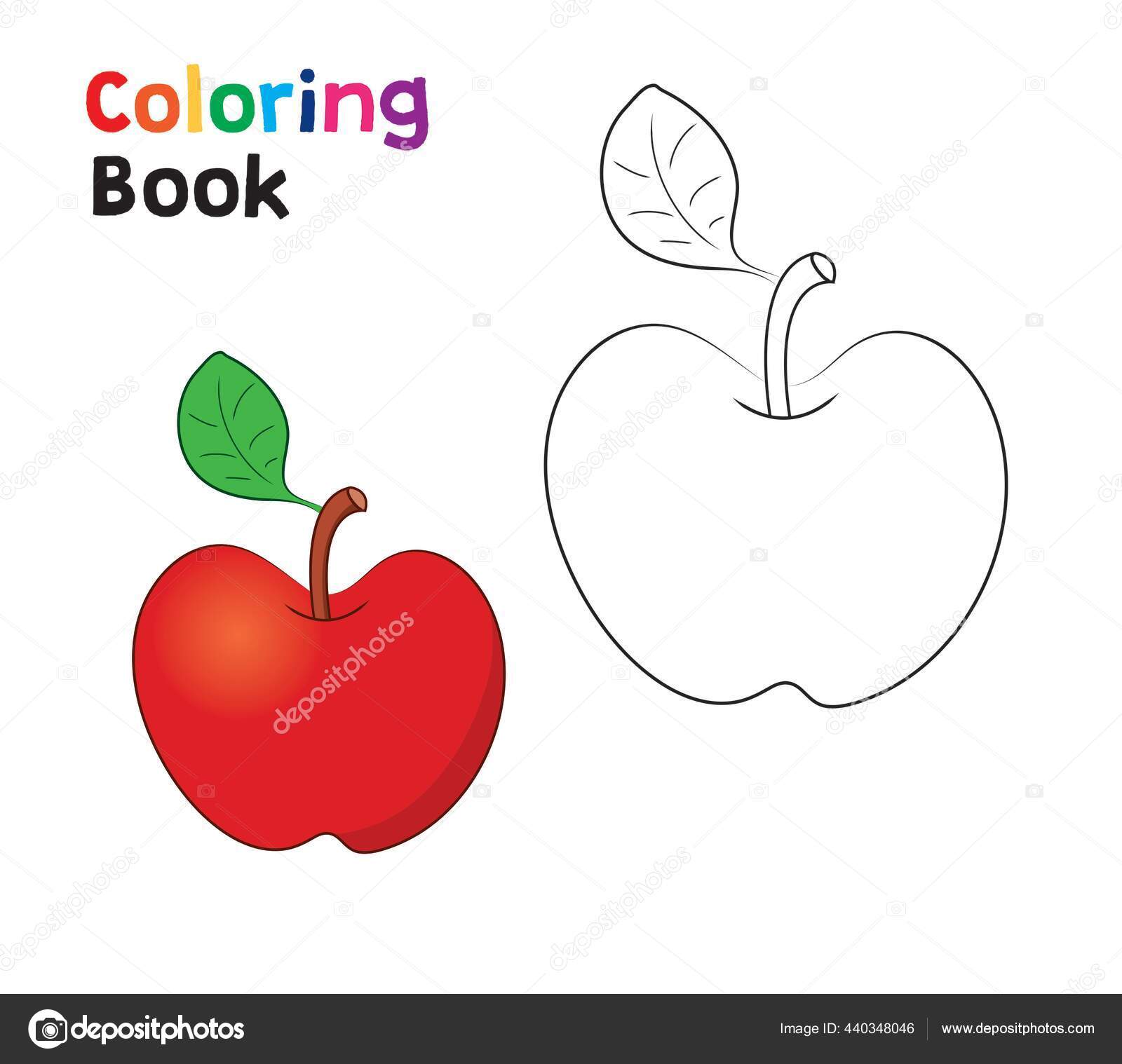 Fresh Red Apple Coloring Page Children's Education Stock Vector by ...