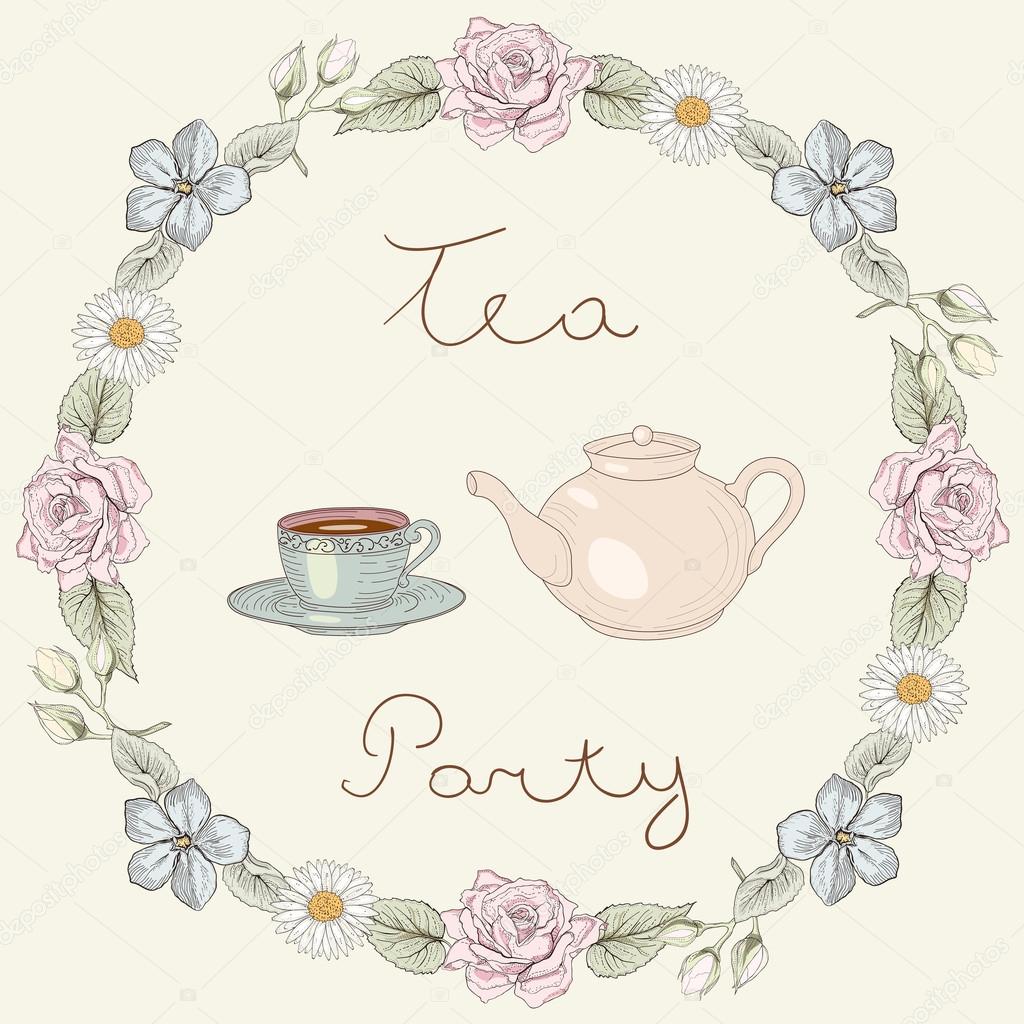 Tea party floral frame — Stock Vector © Pani_Ayanna #64077841