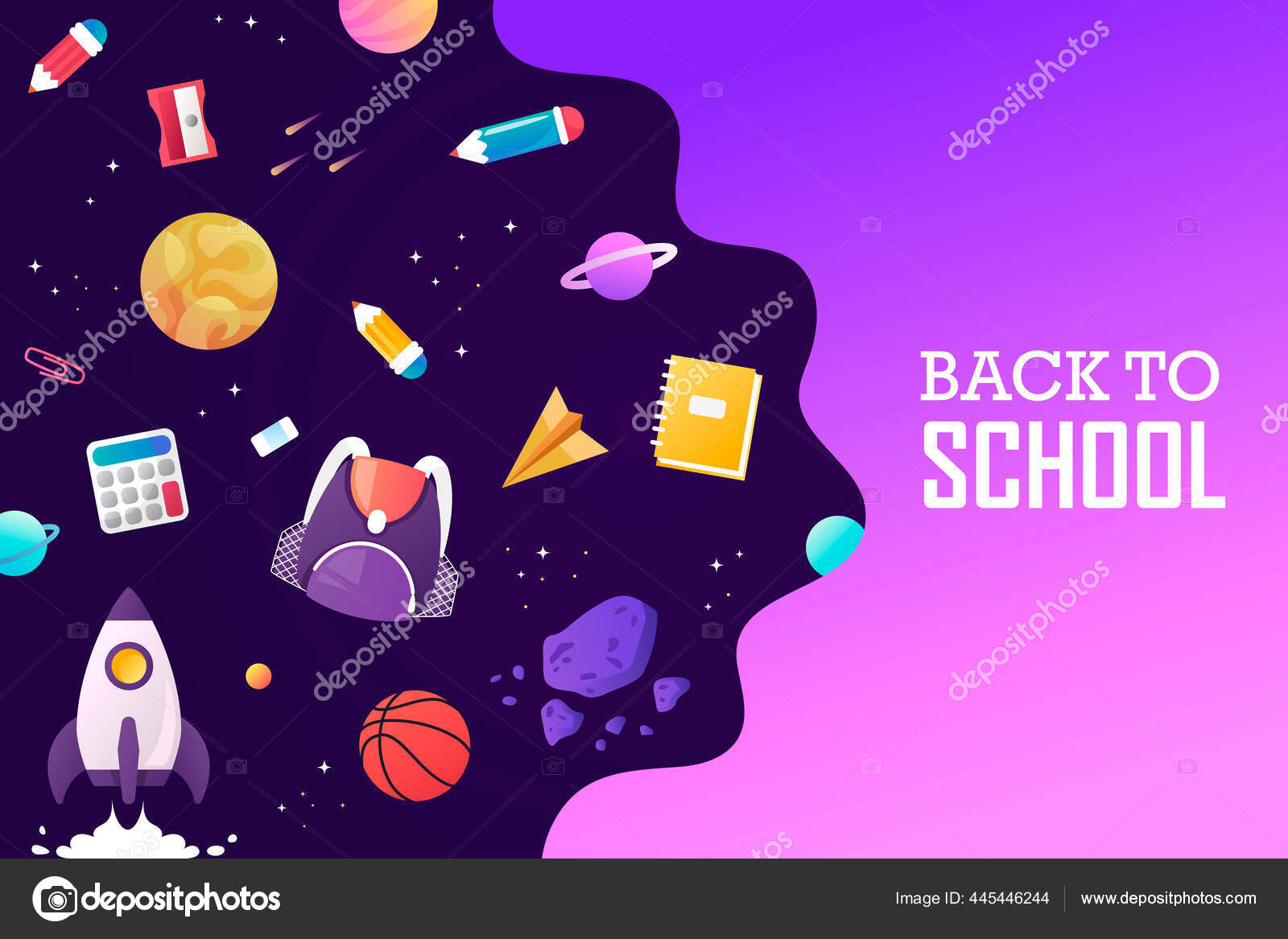 Back School Space Rocket Planets Universe Template Banner Presentation ...