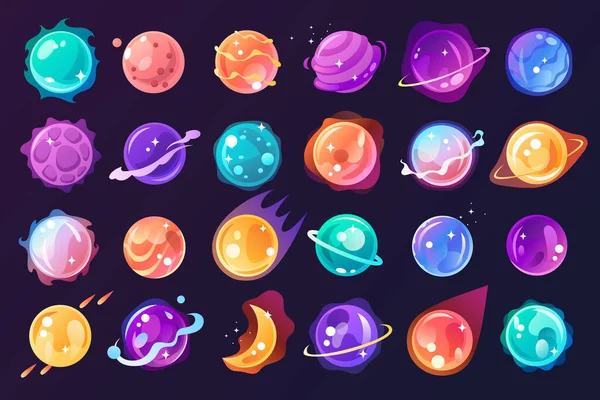 Vector set of cartoon planets. Colorful set of isolated objects. Space ...