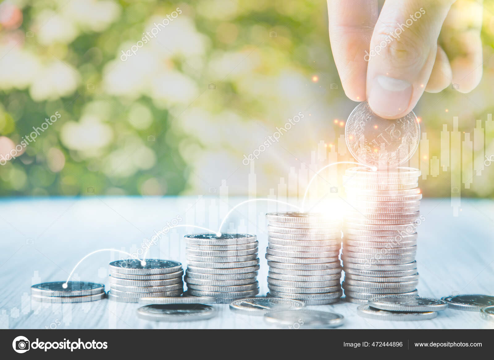 Close Male Hand Stacking Coins Trees Growing Coin Dark Background Stock ...