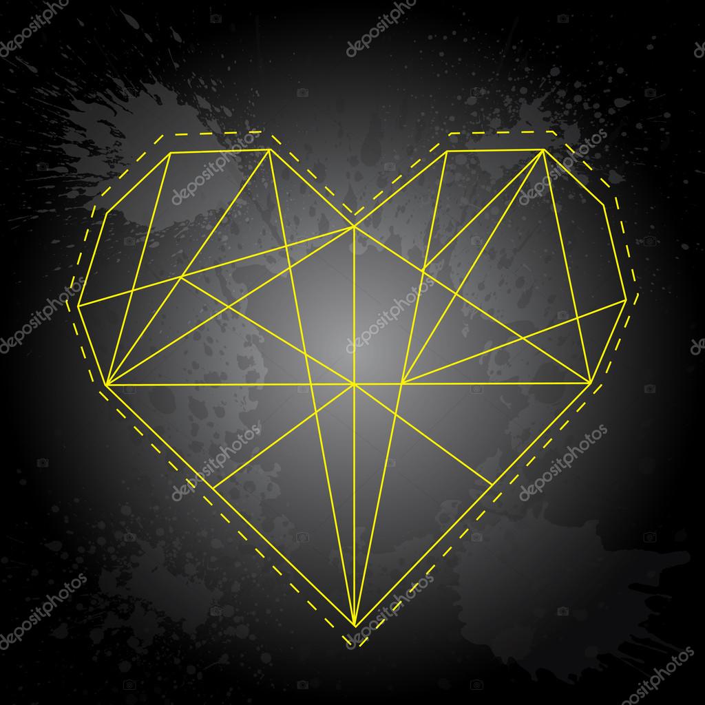 Beautiful simple geometric modern heart with watercolor splash — Stock ...