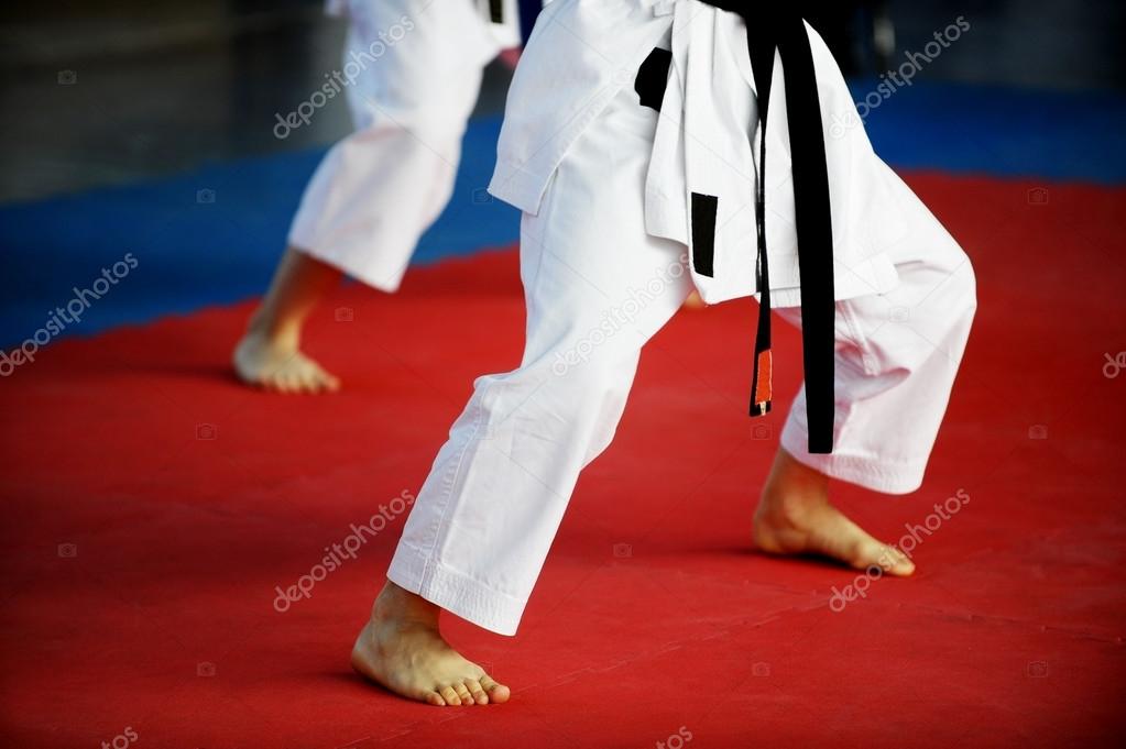 Karate practitioners on competition floor — Stock Photo © roibu #74223593