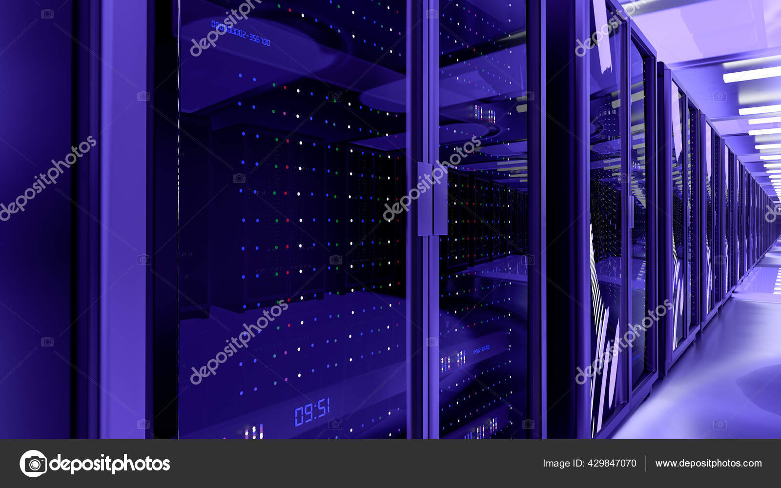 Server room data center. Backup, mining, hosting, mainframe, farm and computer rack with storage ...