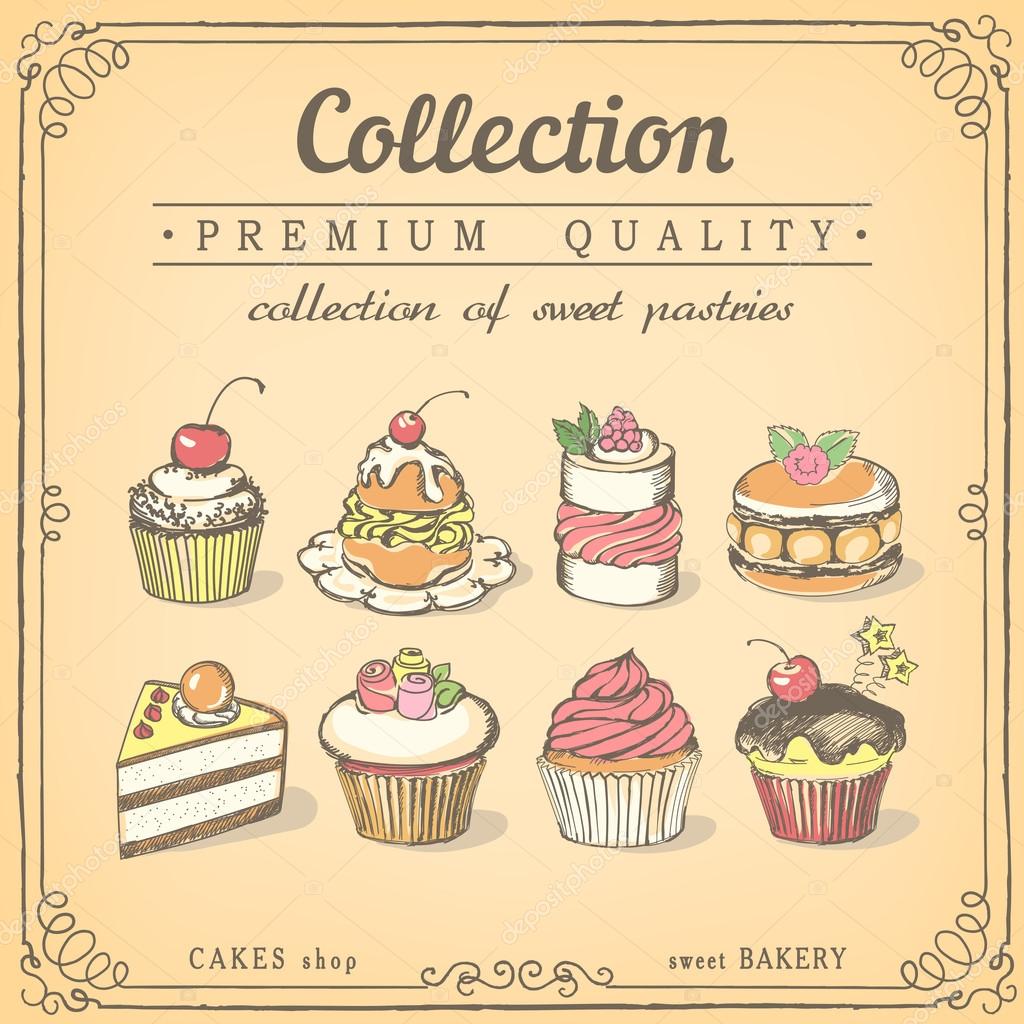 Set of hand-drawn vector icons pastries. Collection of cupcakes. Stock Vector Image by ©MaryRo ...
