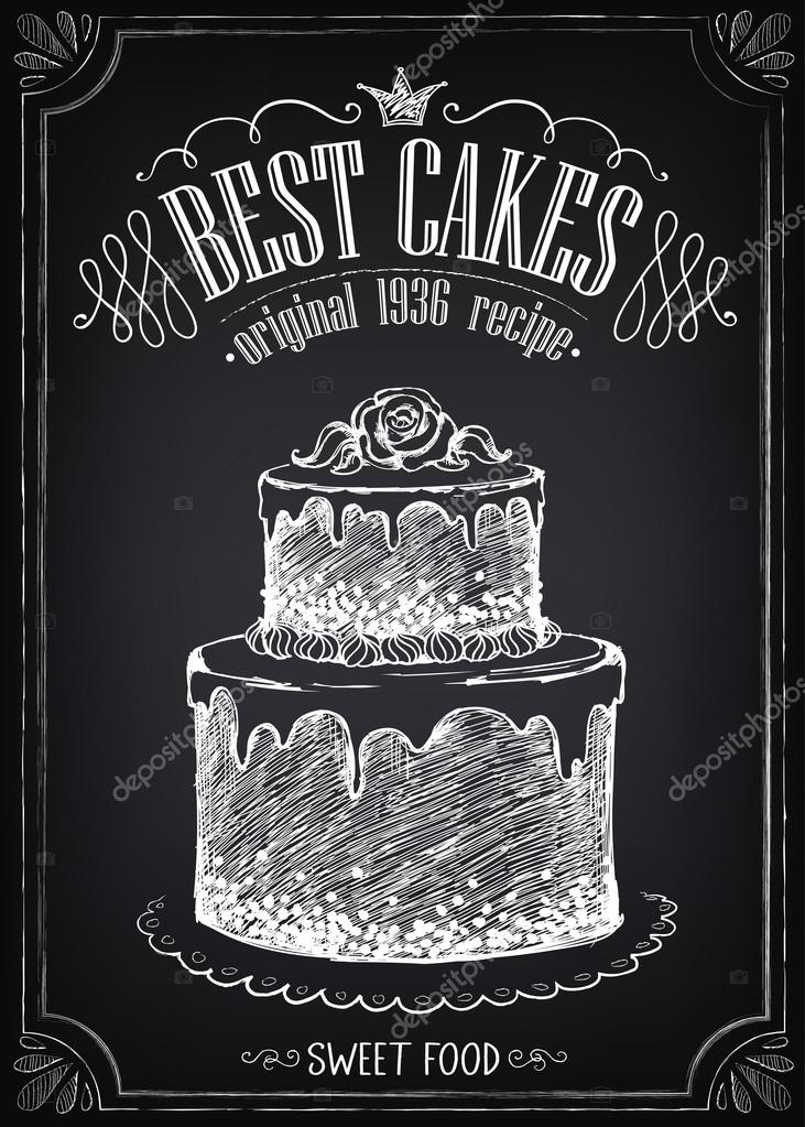 Birthday Cake Illustration Vintage