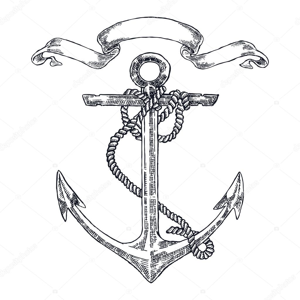 Vintage anchor graphic on white background. Hand drawn vector Stock ...