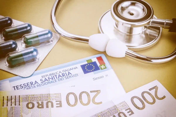 Capsules up ticket euro and european health insurance card, conc Stock ...