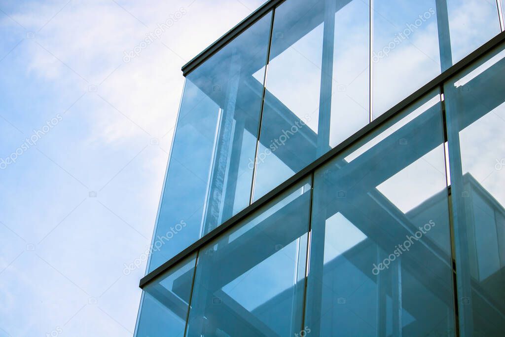blue office building with copy space, background image of modern ...