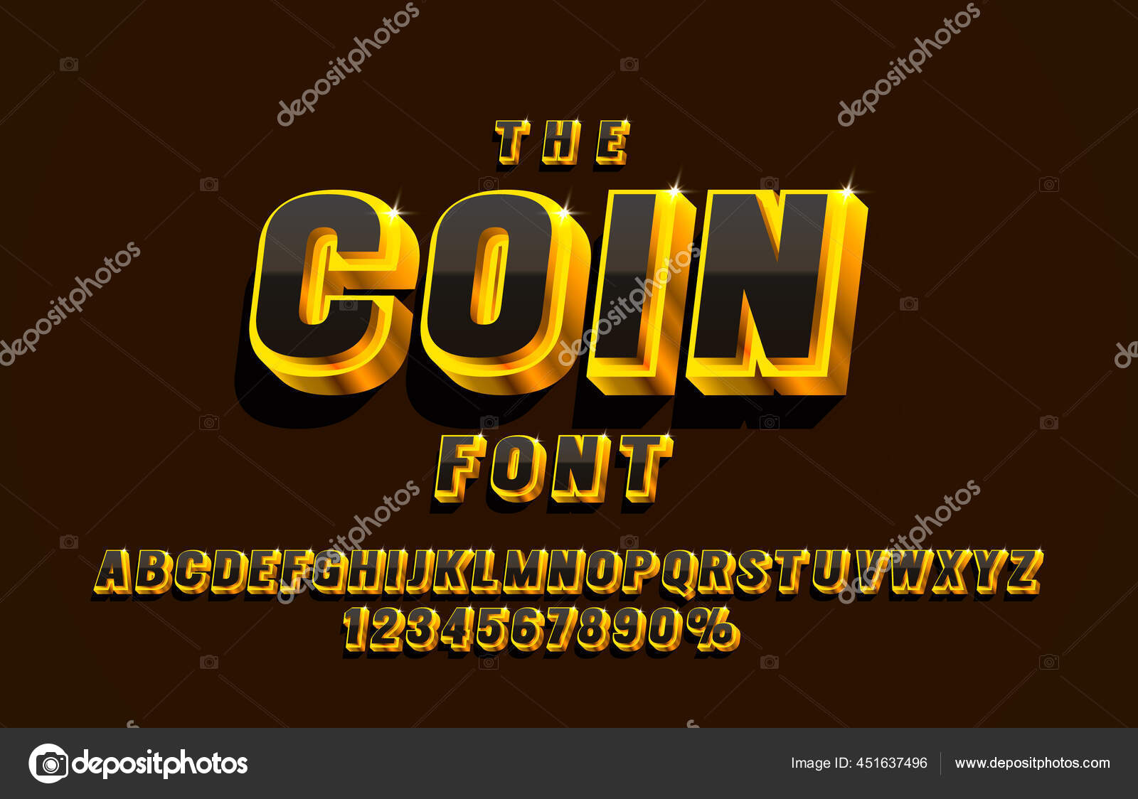 Coin font set collection, letters and numbers symbol. Vector Stock ...