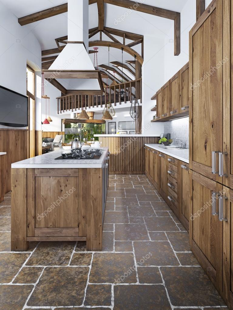 Large beautiful kitchen in a rustic style. Stock Photo by ©kuprin33 ...