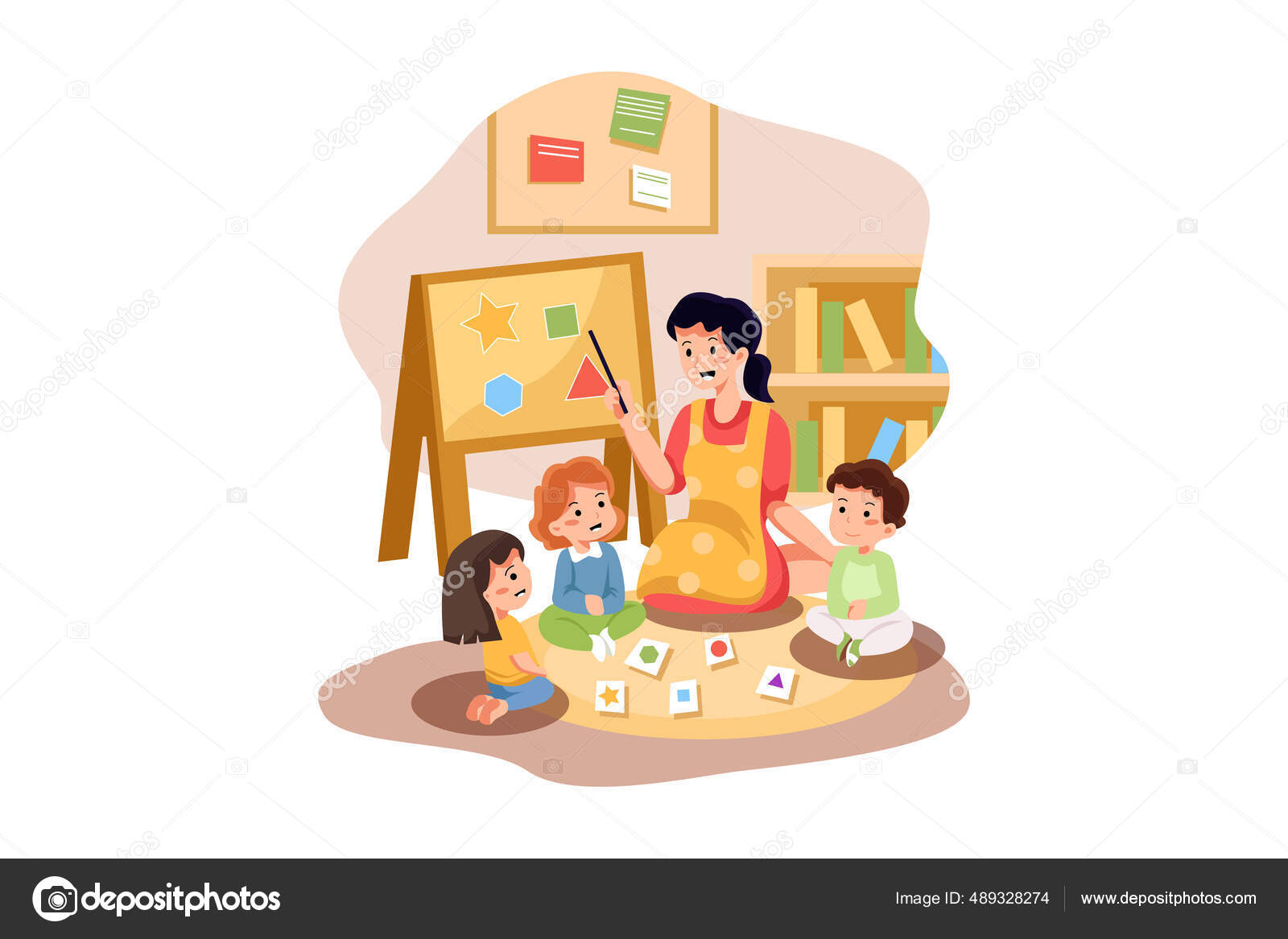 Playschool Teacher Teaching Kids Vector Illustration Concept Flat ...