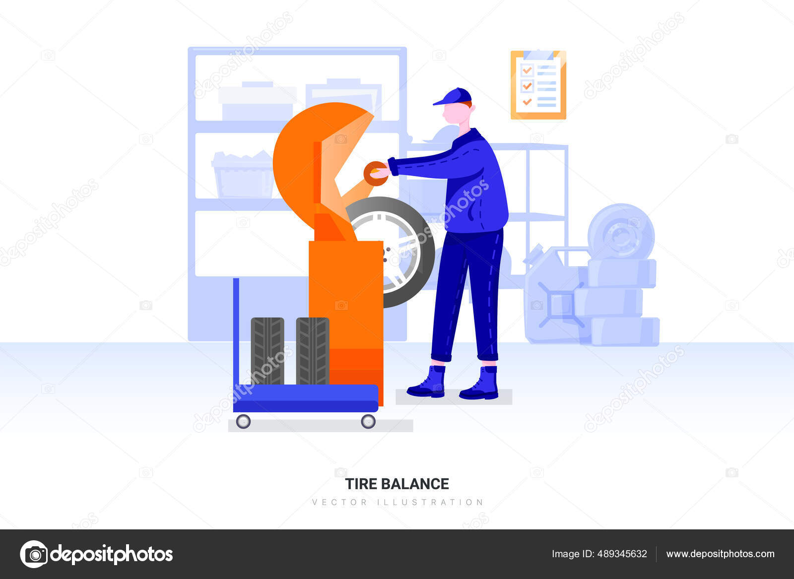 Worker Balances Tire Tyre Assembling Can Use Web Banner Infographics ...