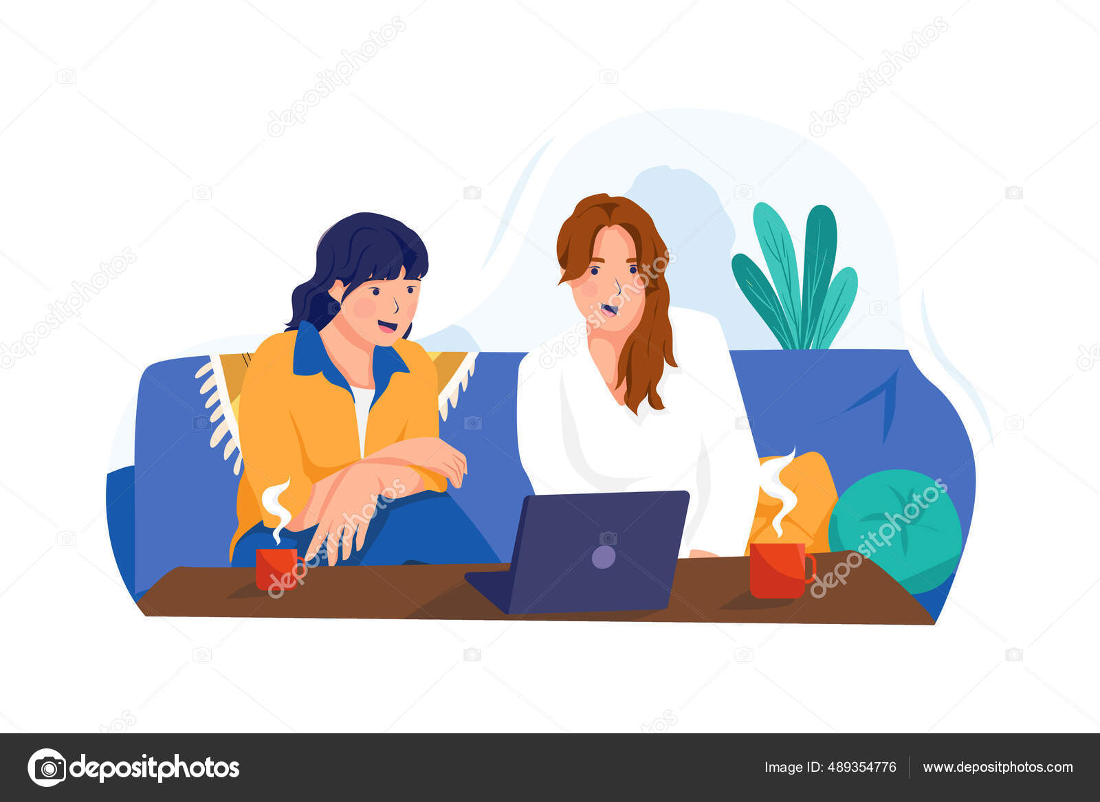 Two Interns Reviewing Business Knowledge Internships Vector ...