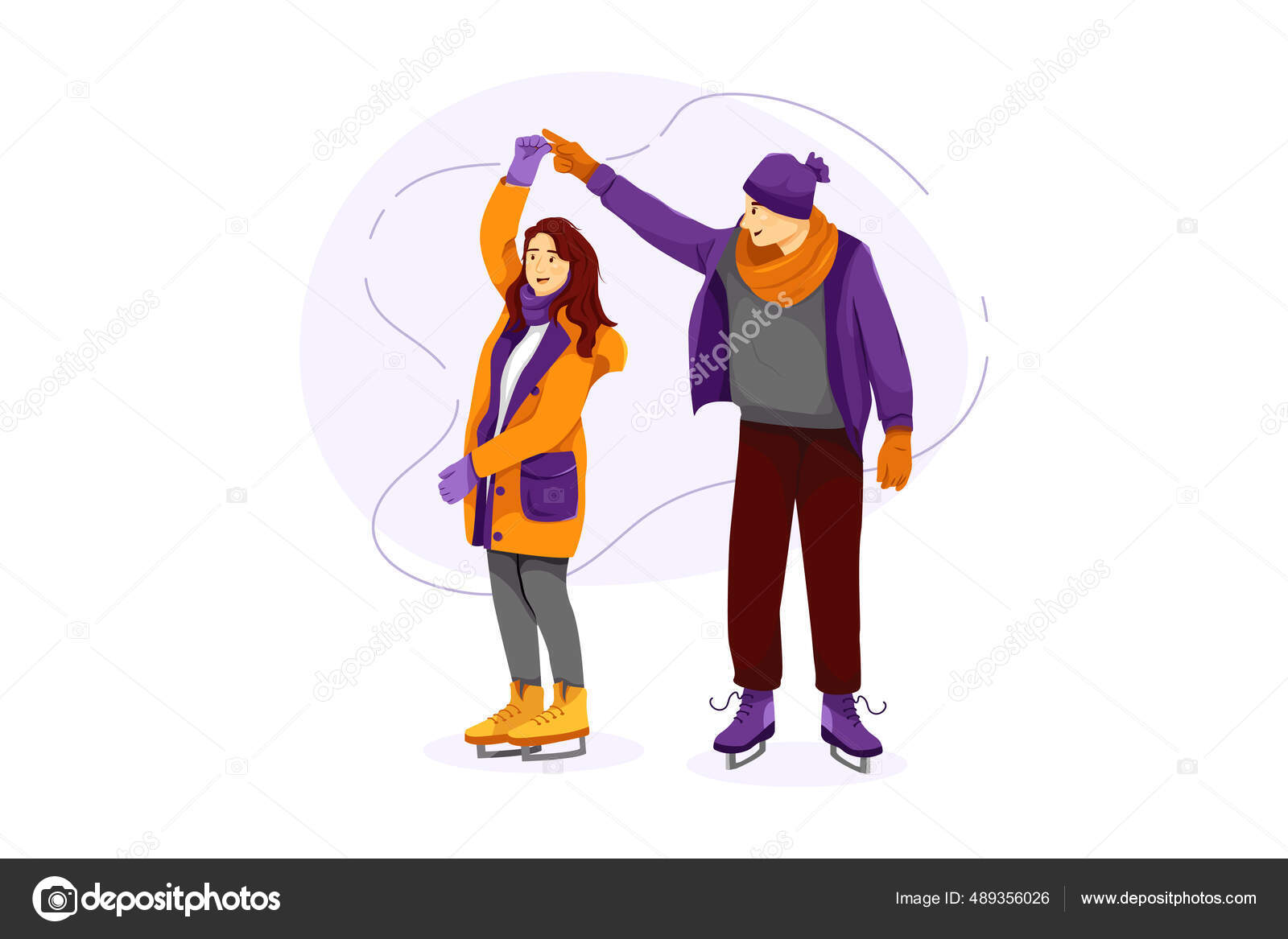 Couple Enjoying Dance Ice Skating Vector Illustration Concept Flat ...