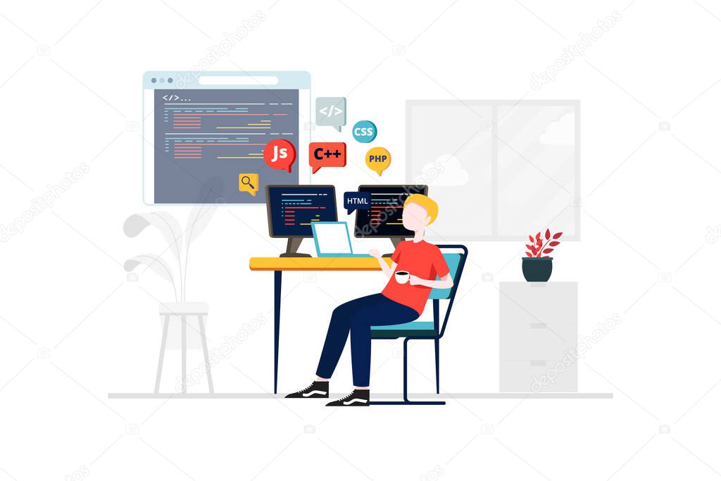 Desarrollo de software y programación. Código del programa en la ...