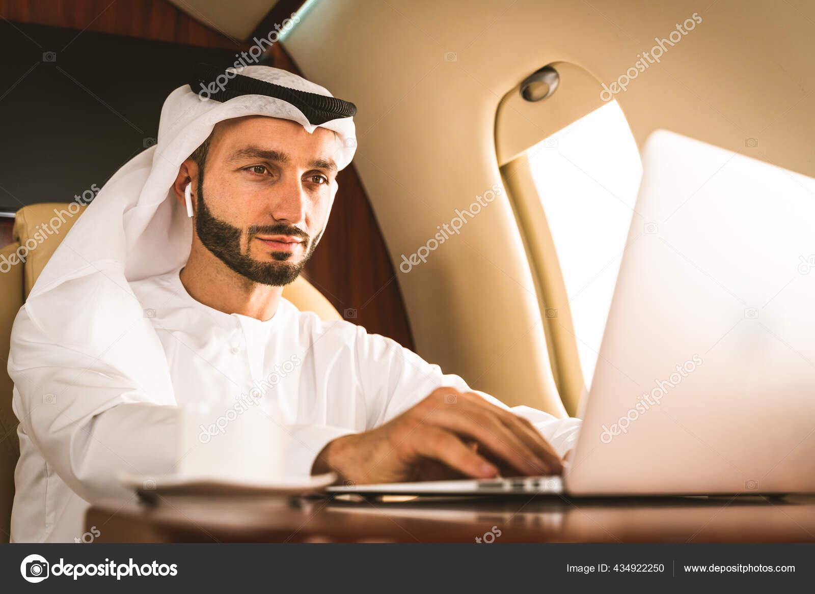 Arabic Man Wearing Kandora Emirates Style Flying Exclusive Private Jet ...