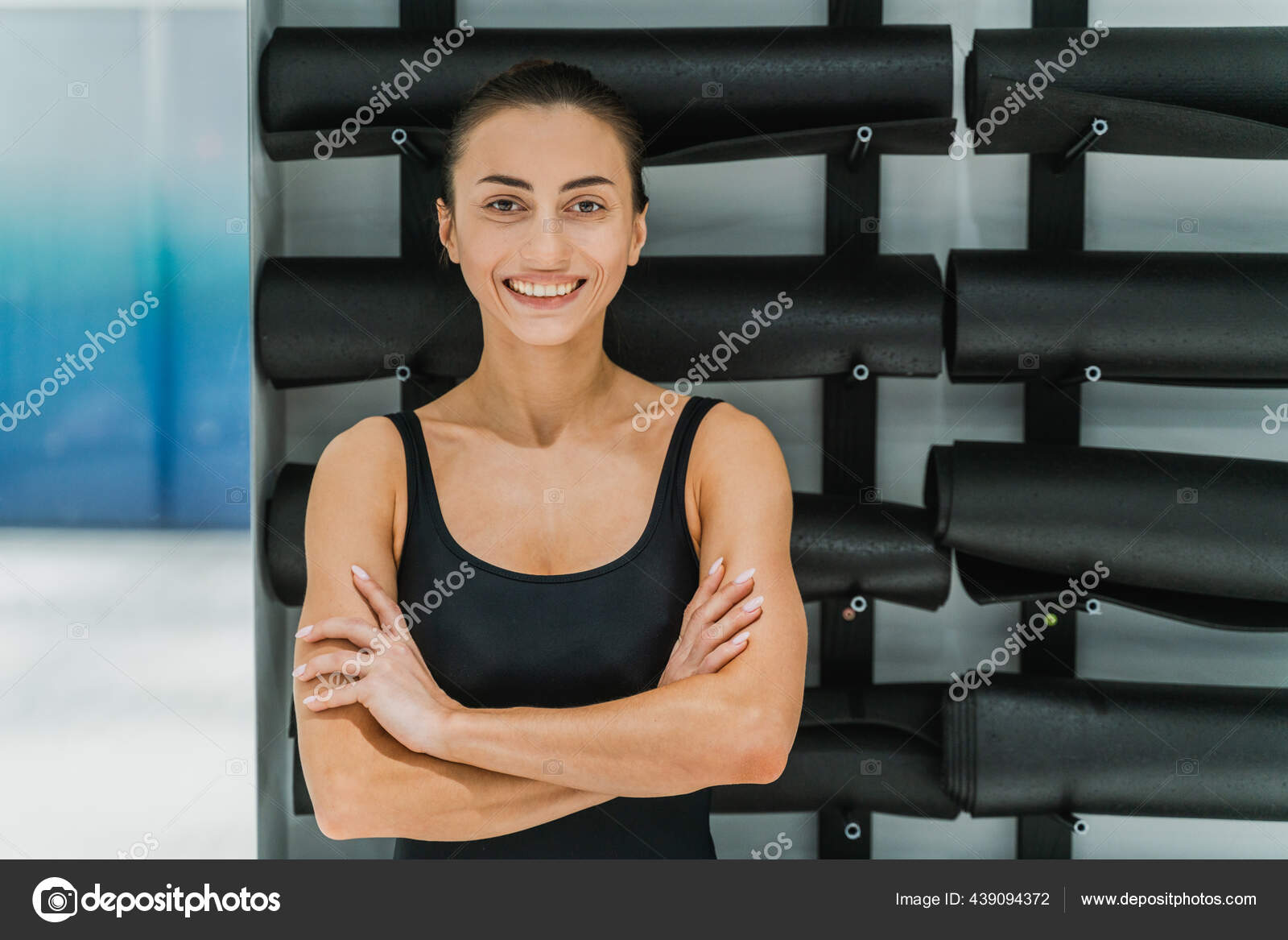 Beautiful Athletic Woman Training Gym Doing Stretching Exercises ...
