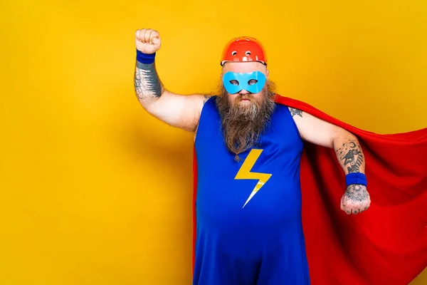 Funny Fat Man Superhero Costume Acting Superhuman Special Powers ...