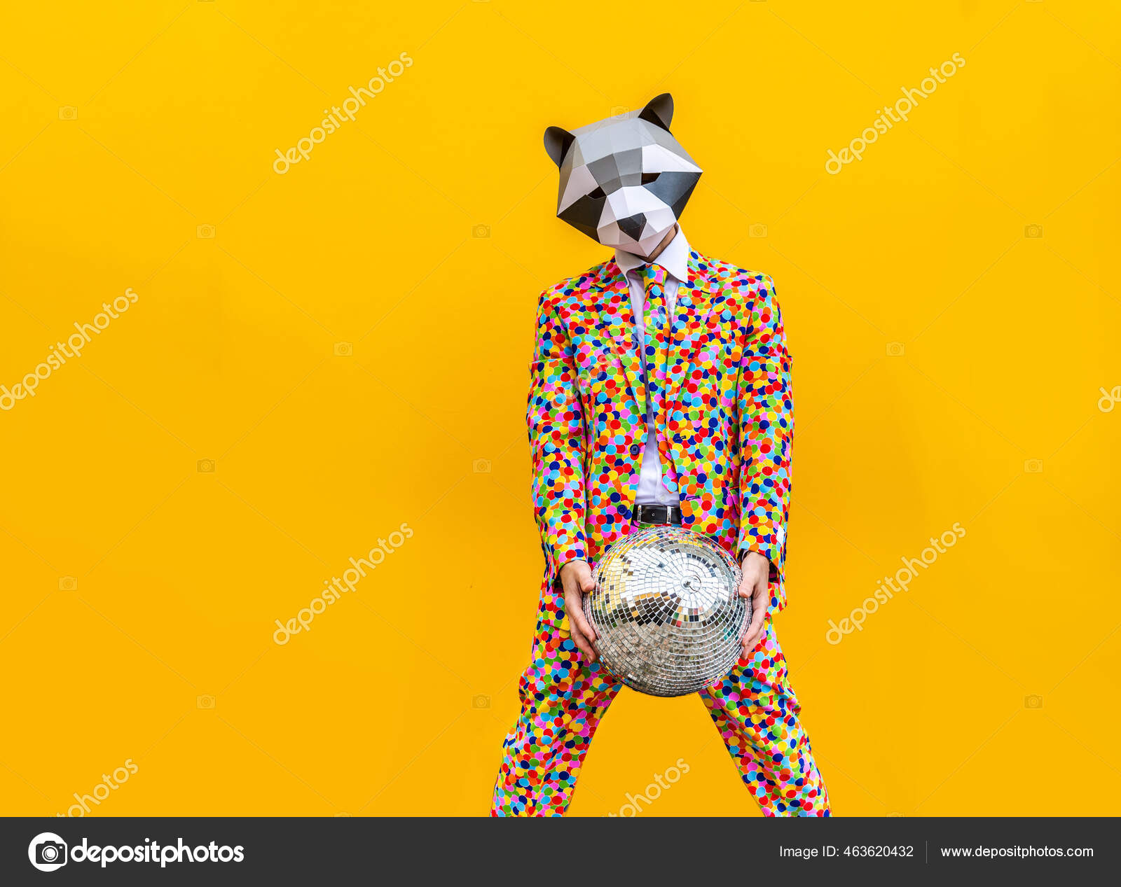 Happy Man Funny Low Poly Mask Colored Background Creative Conceptual ...