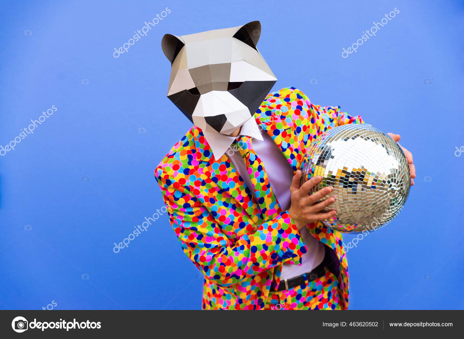 Happy Man Funny Low Poly Mask Colored Background Creative Conceptual ...