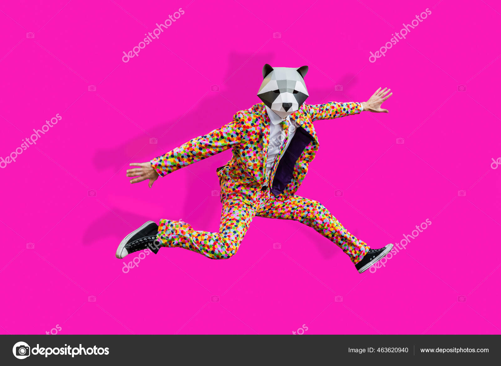 Happy Man Funny Low Poly Mask Colored Background Creative Conceptual ...