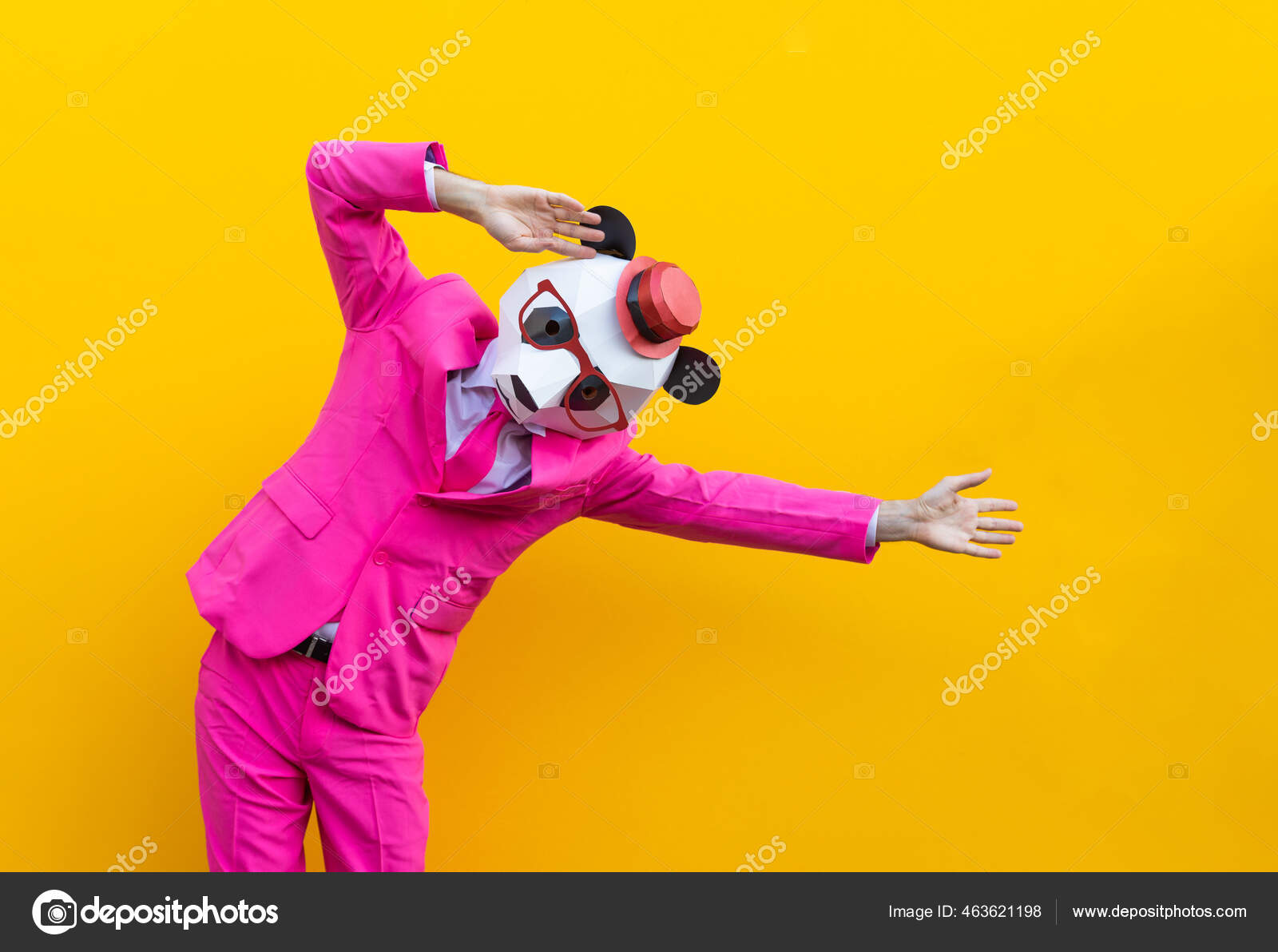 Happy Man Funny Low Poly Mask Colored Background Creative Conceptual ...