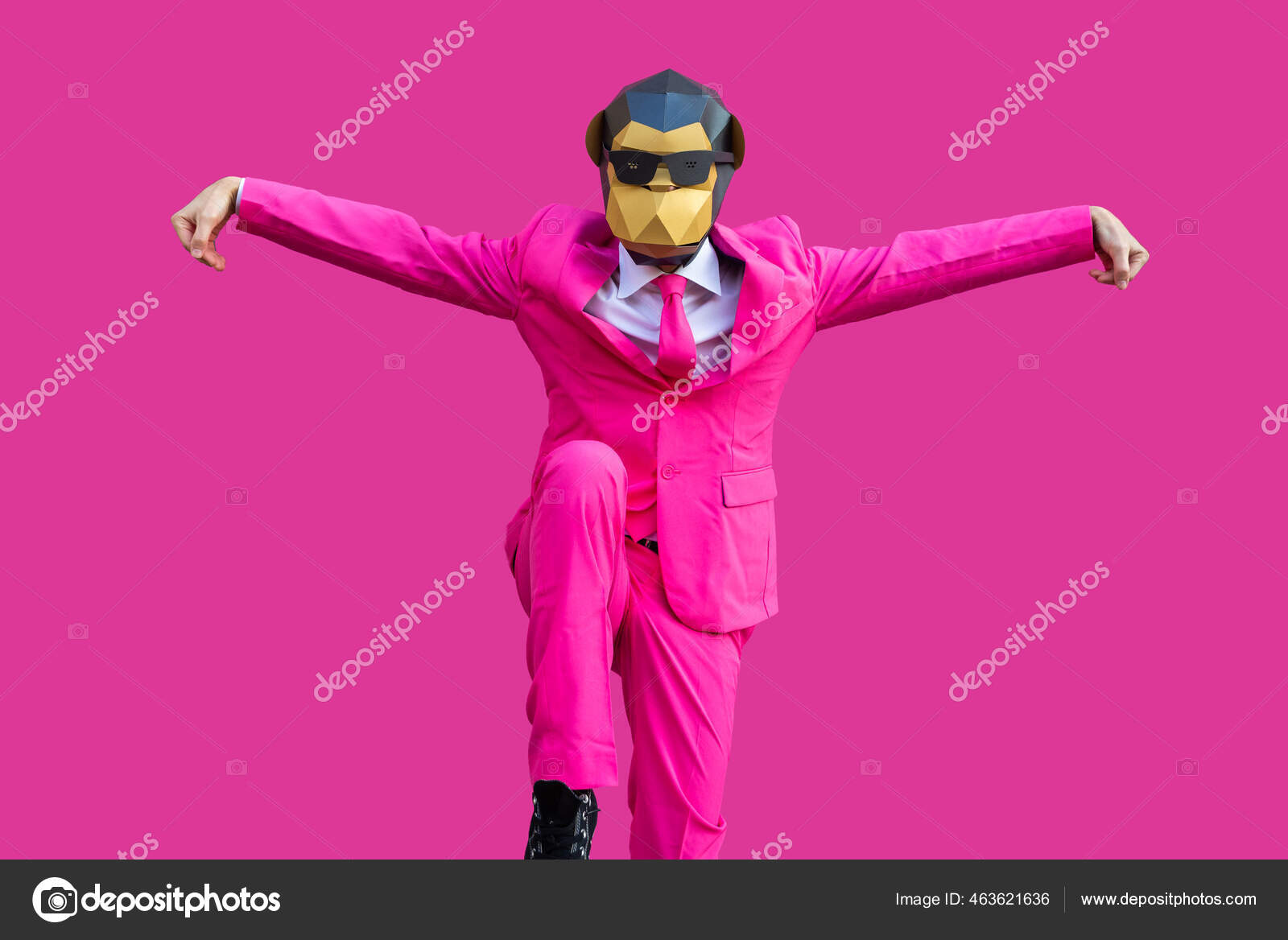 Happy Man Funny Low Poly Mask Colored Background Creative Conceptual ...