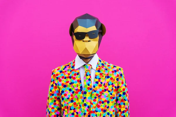 Happy Man Funny Low Poly Mask Colored Background Creative Conceptual ...