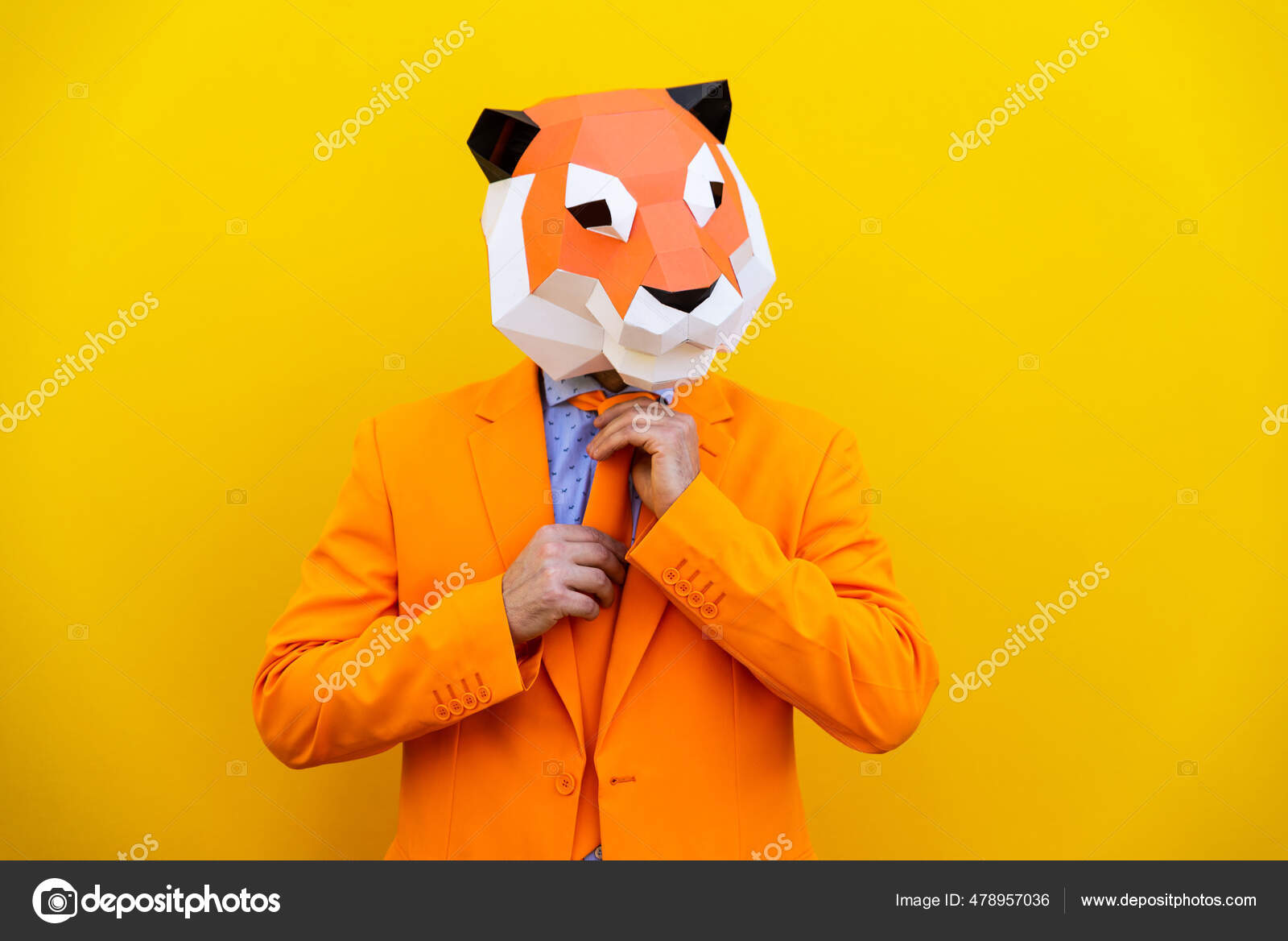 Cool Man Wearing Origami Mask Stylish Colored Clothes Creative Concept ...