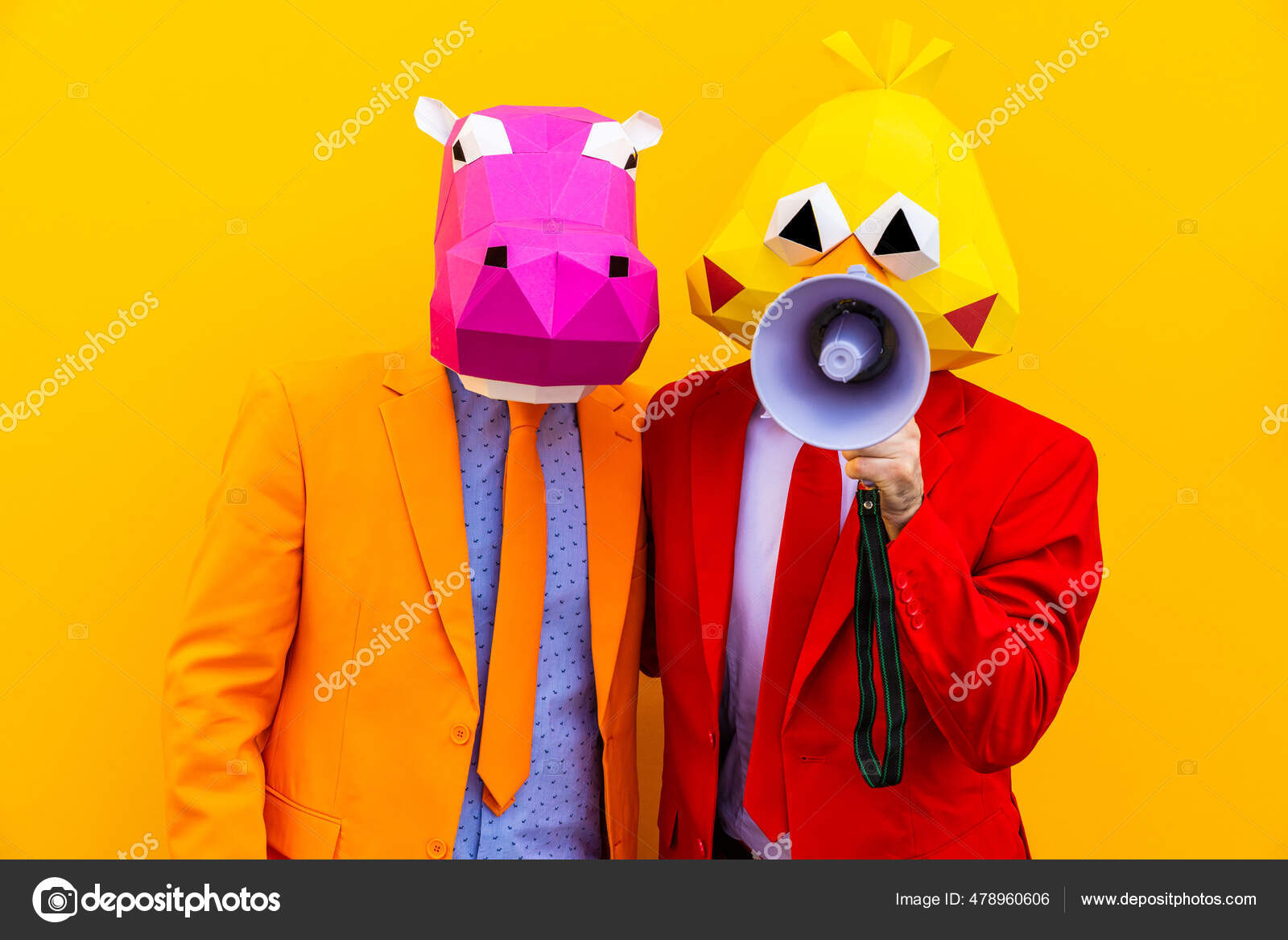 Cool Man Wearing Origami Mask Stylish Colored Clothes Creative Concept ...