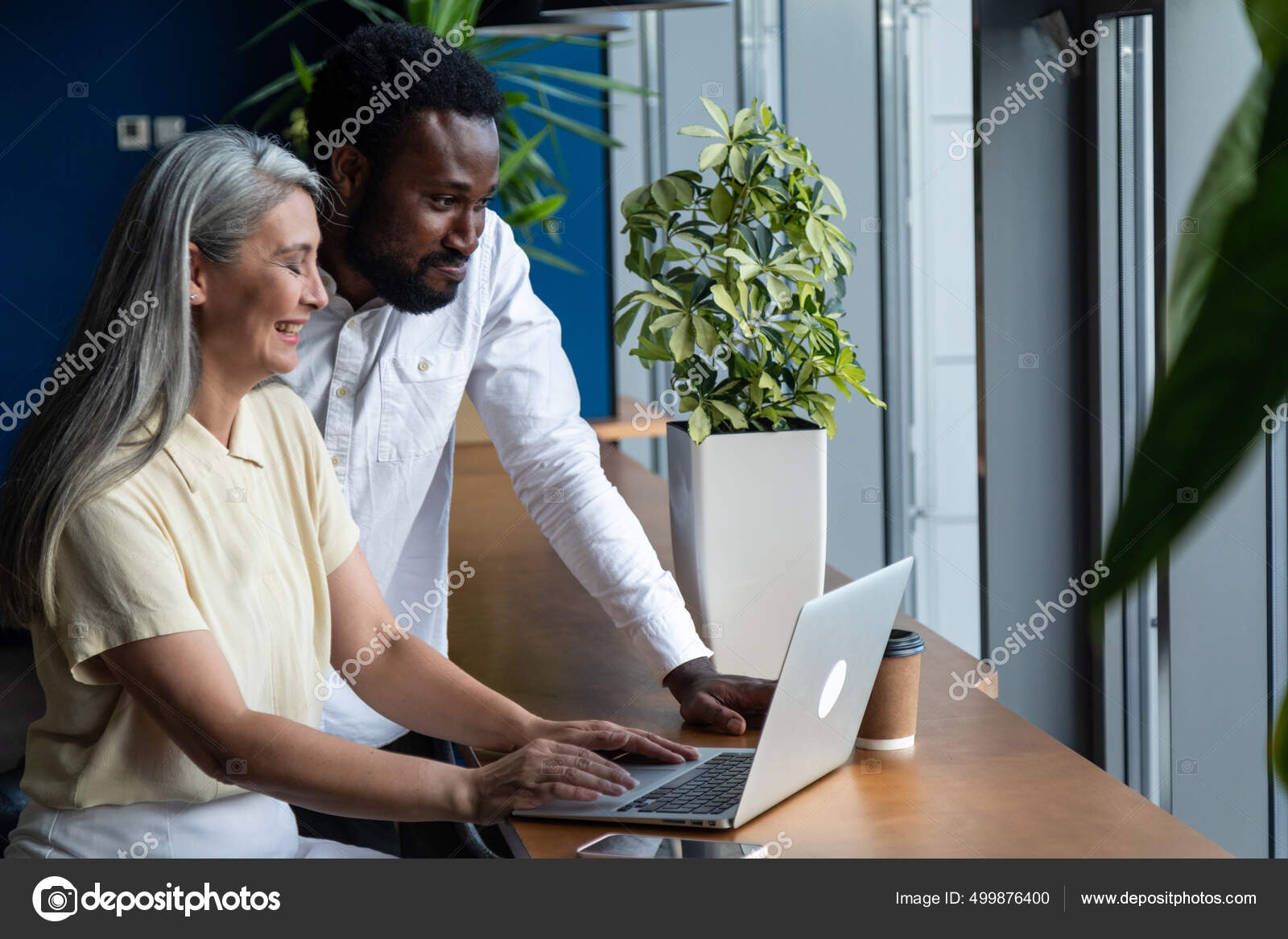 Cinematic Image Multiethnic Business Team Two Employees Working ...