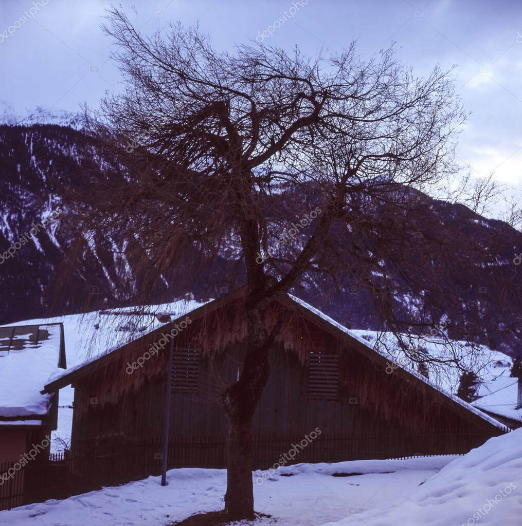 Viejas cabañas de madera para refugios de animales en el pueblo suizo ...
