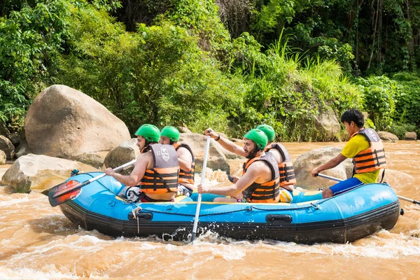 White water rafting team bright sunlight pastaza river ecuador sangay ...