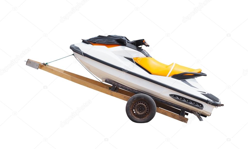 White jet ski on trolley — Stock Photo © P.Kanchana #110203482