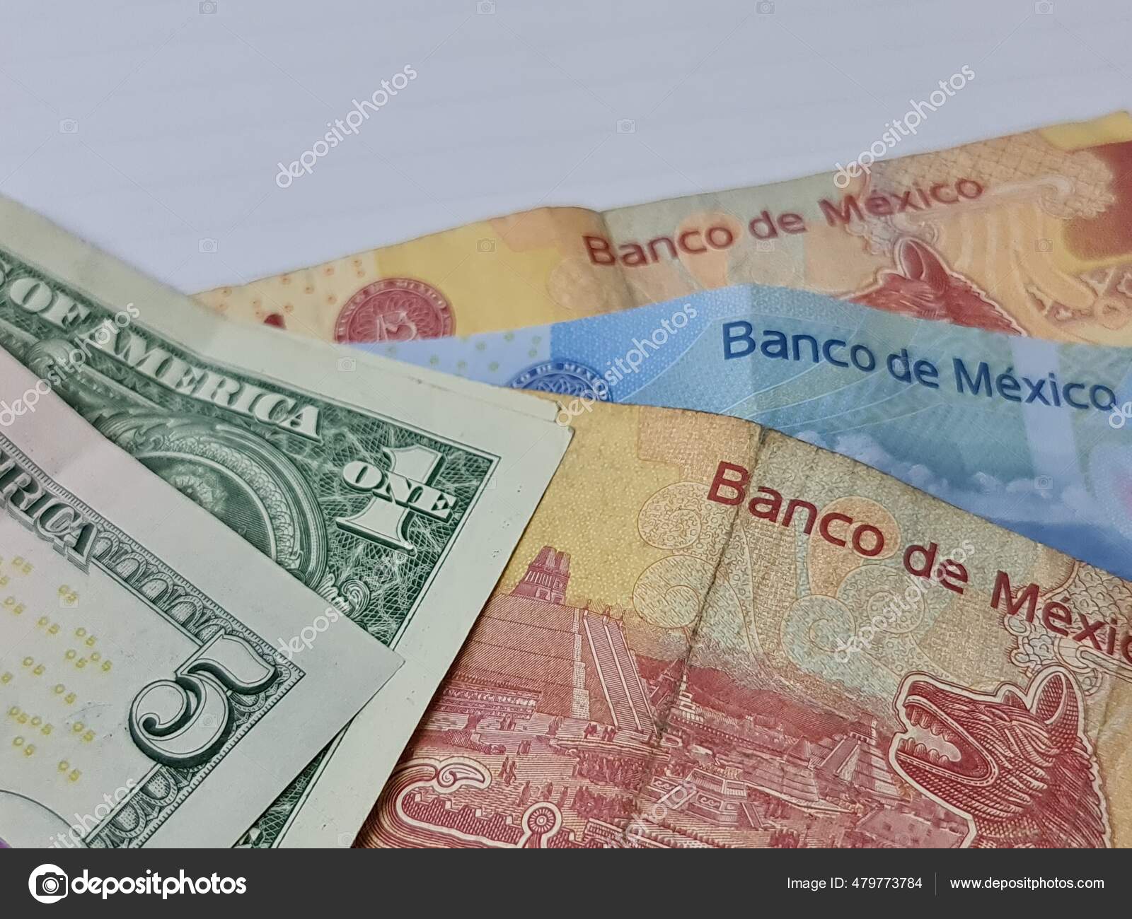 Approach American Bills Mexican Banknotes Different Denomination Stock ...