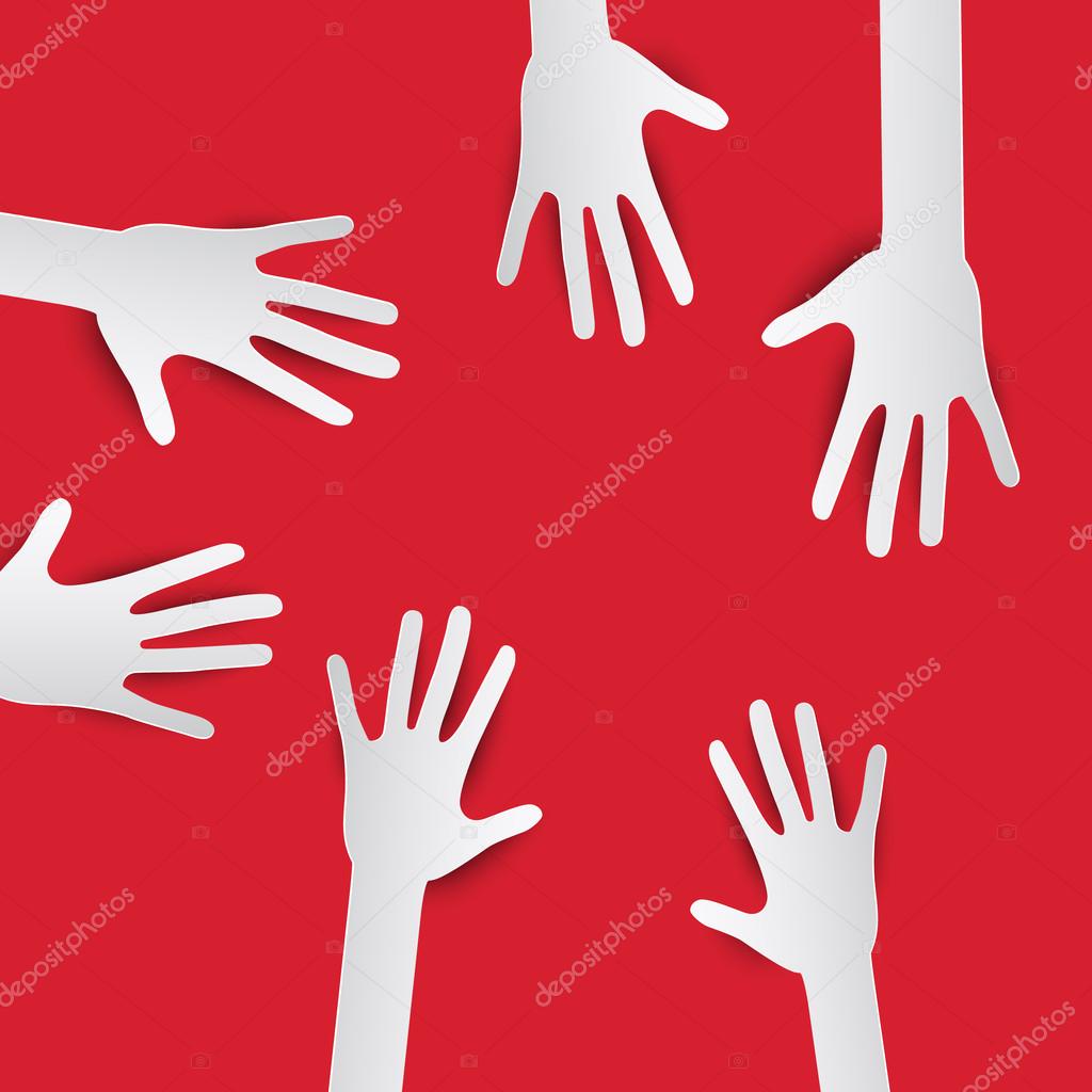 Paper Cut Hands. Vector Hands on Red Background. Hands Set. Stock ...