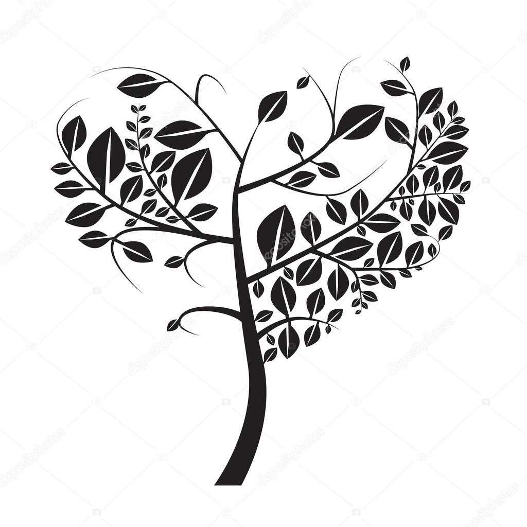 Heart Shaped Vector Black Tree on White Background Stock Vector by ...