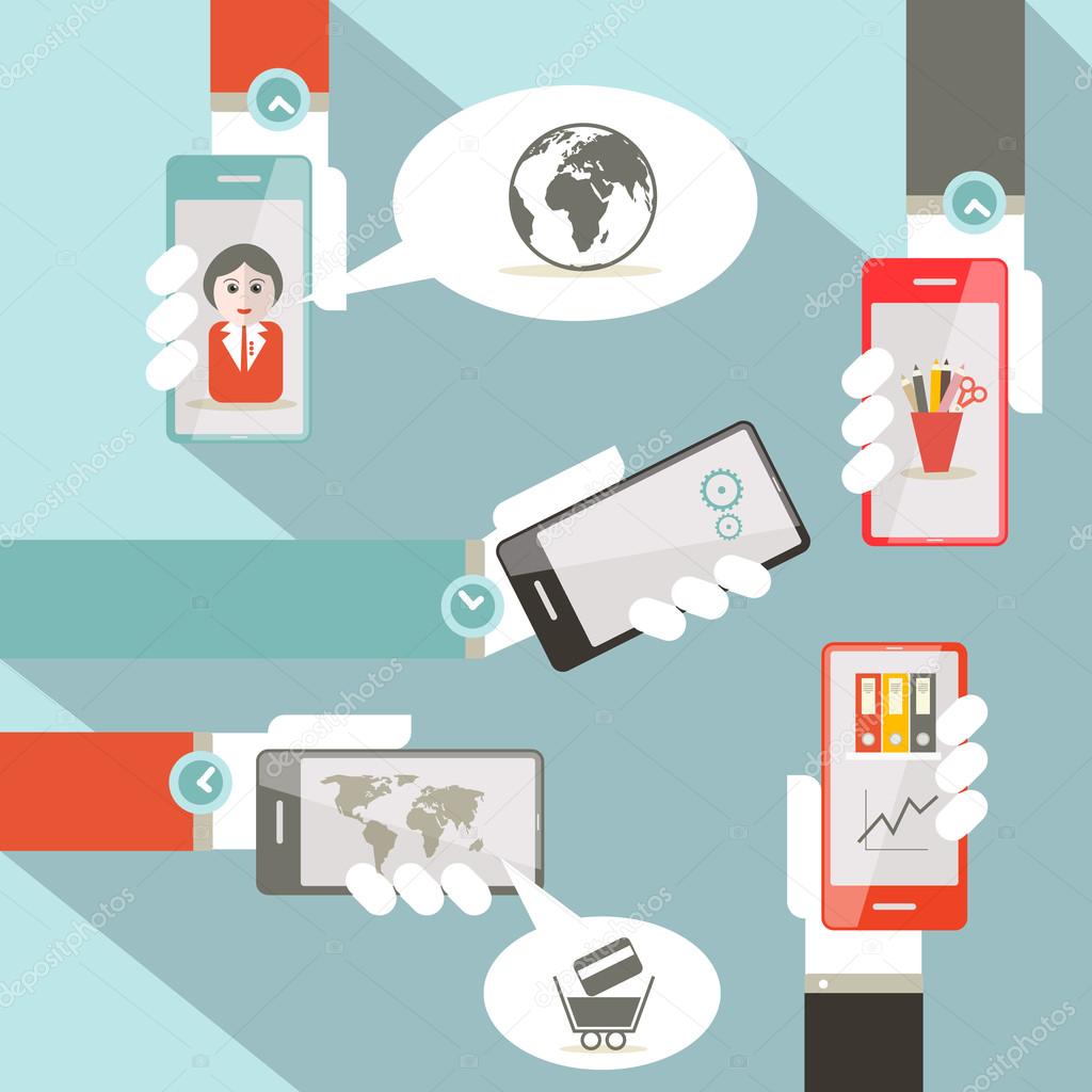 Símbolos vectoriales de redes sociales con teléfonos celulares en las ...