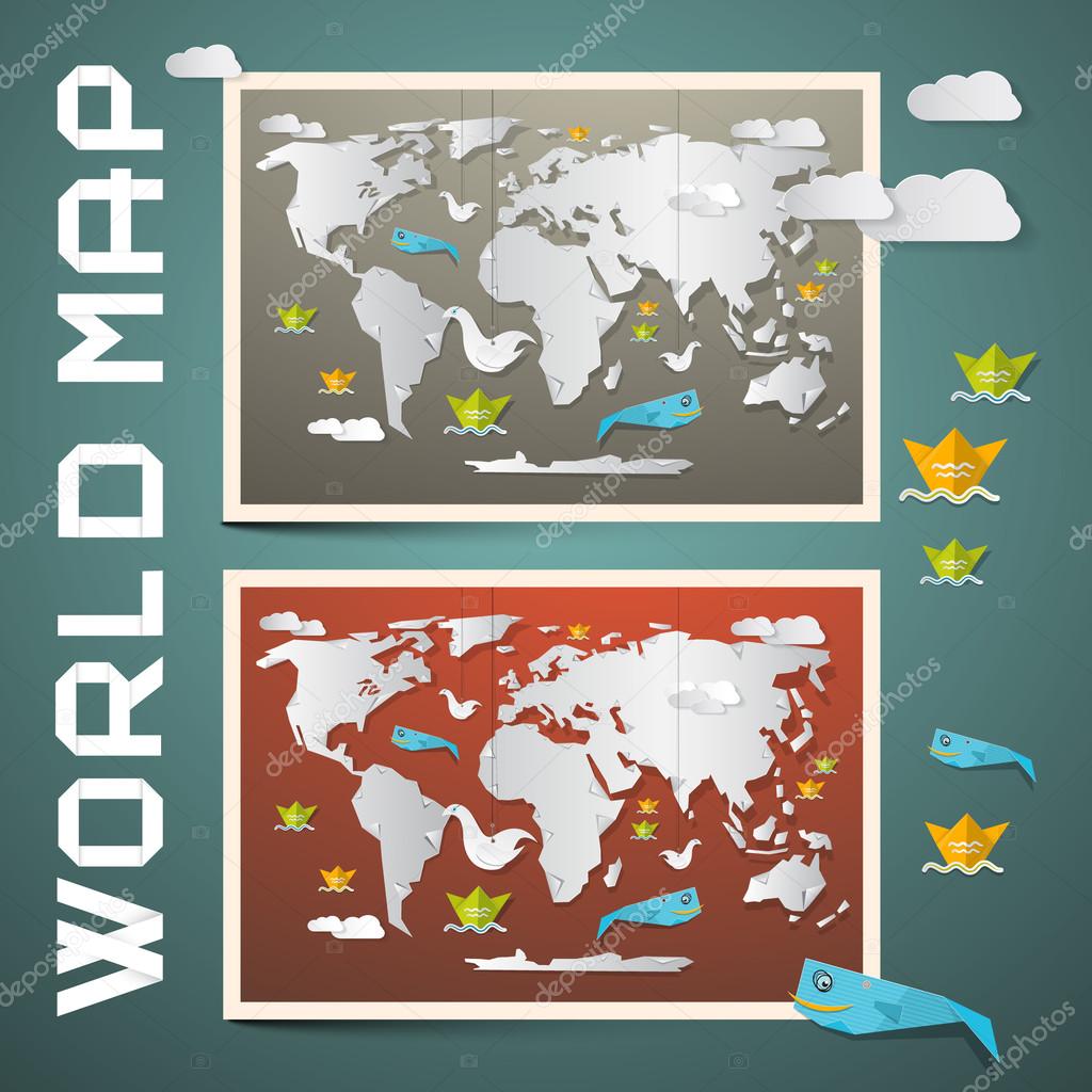 World Maps - Paper Vector Set Stock Illustration by ©mejn #62098483